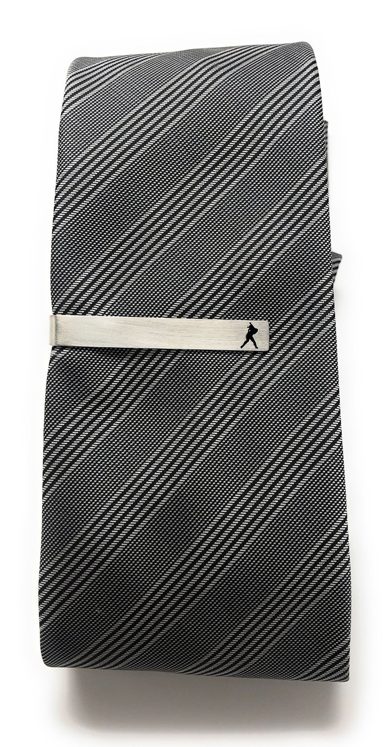 Baseball Player Tie Clip Baseball Gift Stainless Steel Black Embossed ...