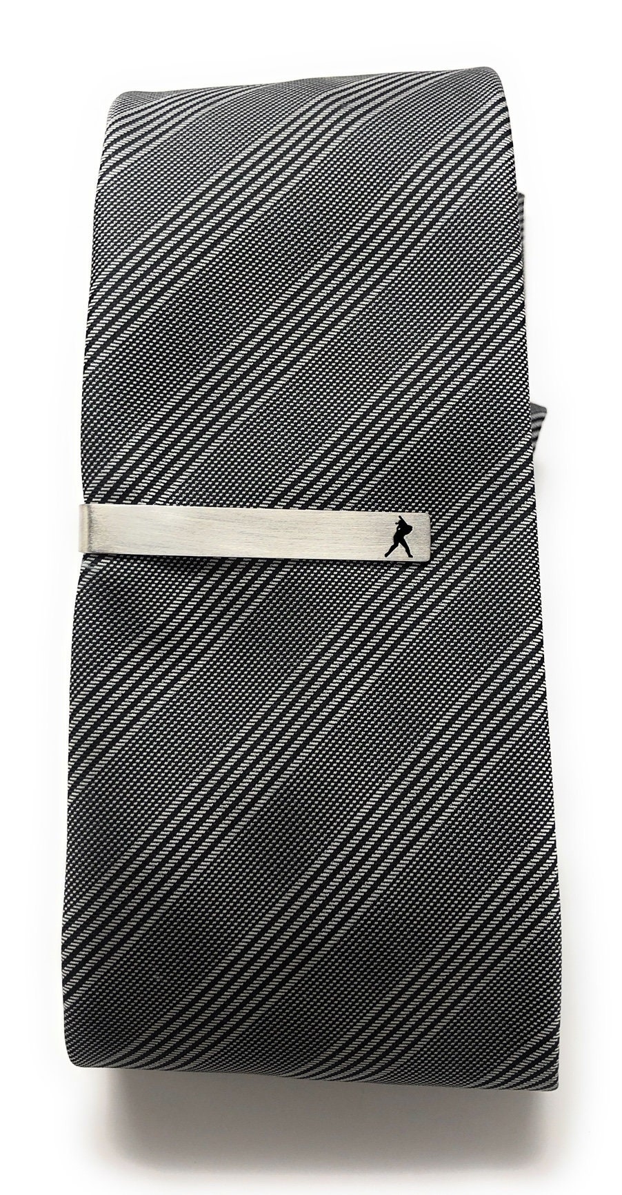 Baseball Player Tie Clip Baseball Gift Stainless Steel Black Embossed ...