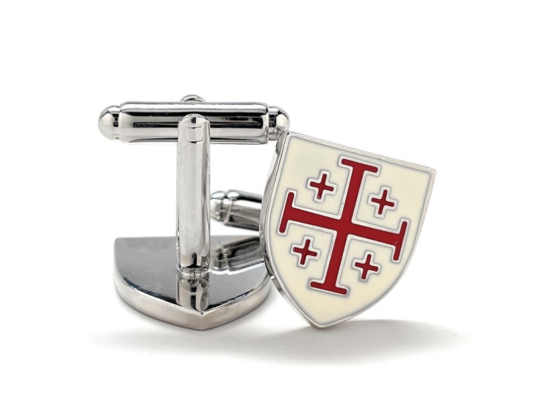 Men's Cufflinks Crusaders Shield Jerusalem Cross Cufflinks Red and ...