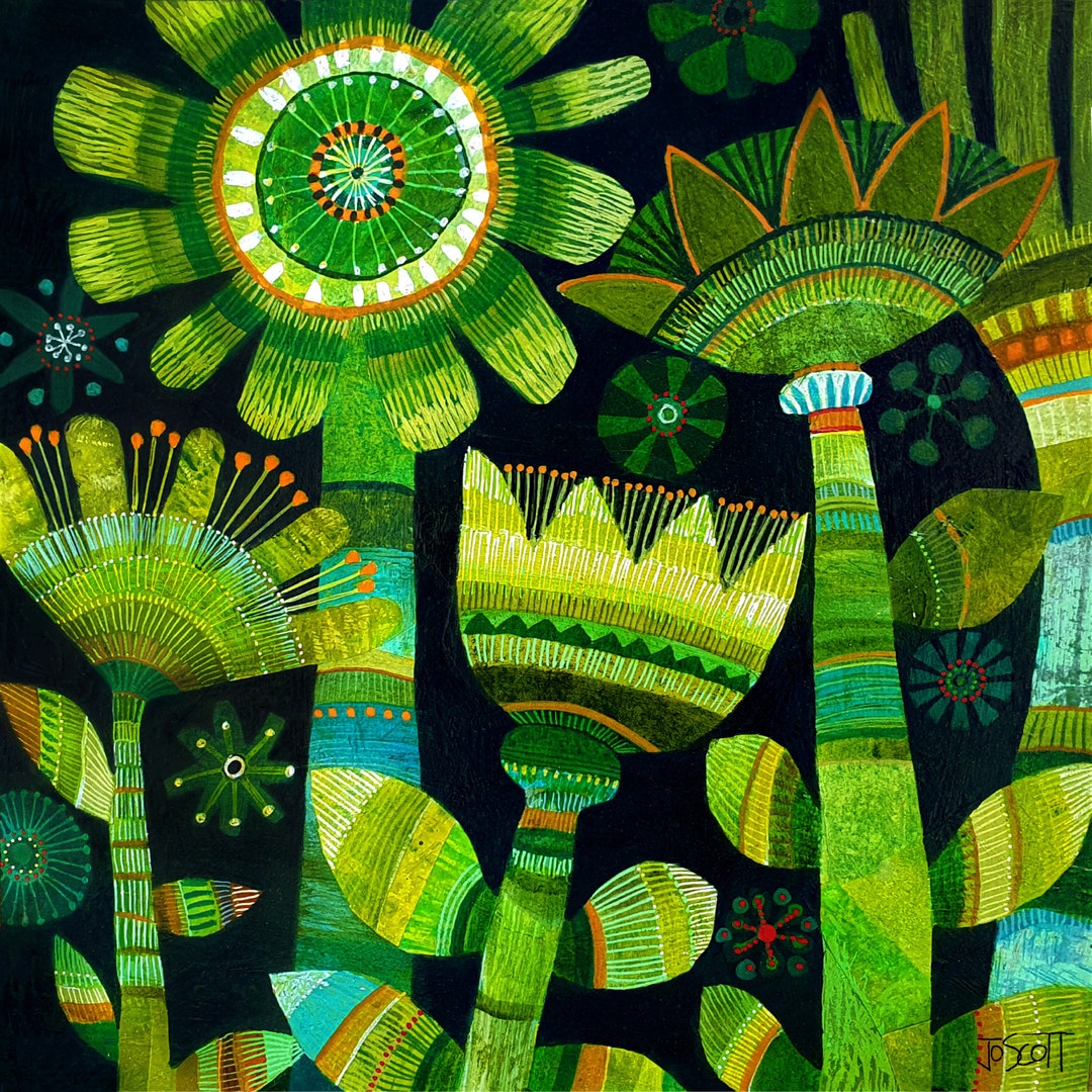 Mountain Flowers, Collage, Mixed Media, Dramatic, Decorative, Colourful ...