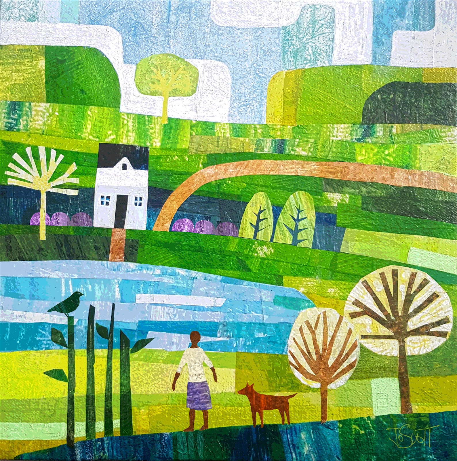 Cottage by the River, Cut Tissue Paper Collage Digital Download - Etsy
