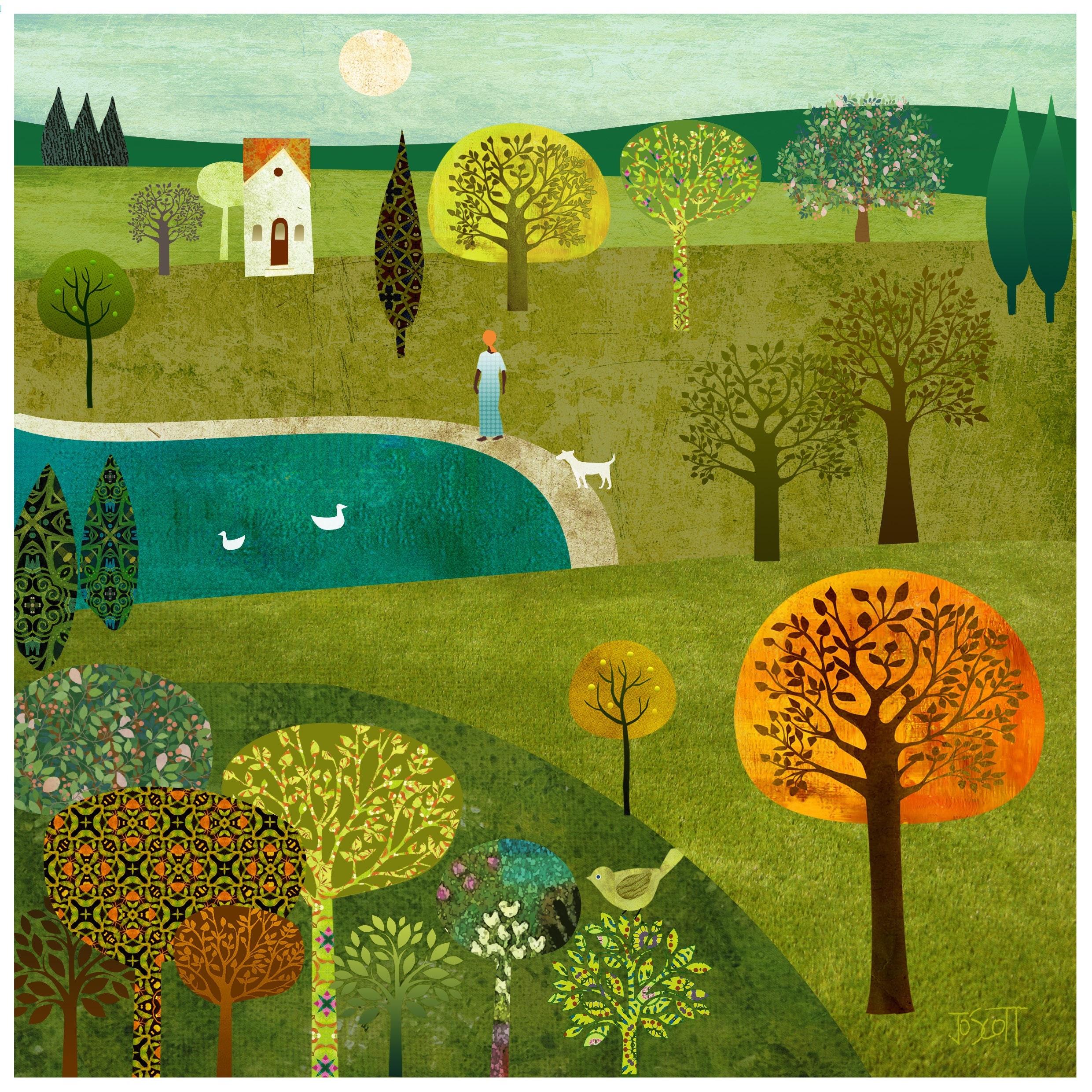 Spring Meander, Digitally Created Fanciful Country Scene, Naive ...