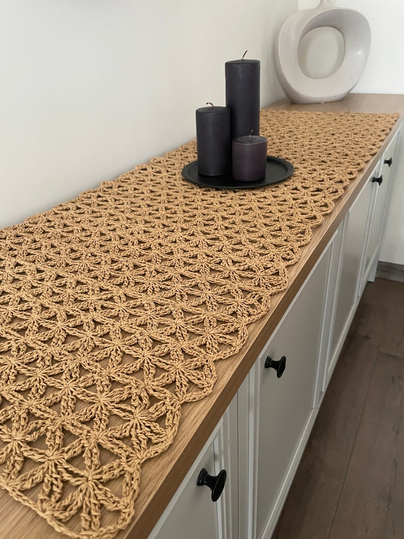 Handmade Raffia Crochet Table Runner, Boho Farmhouse Decor - Etsy