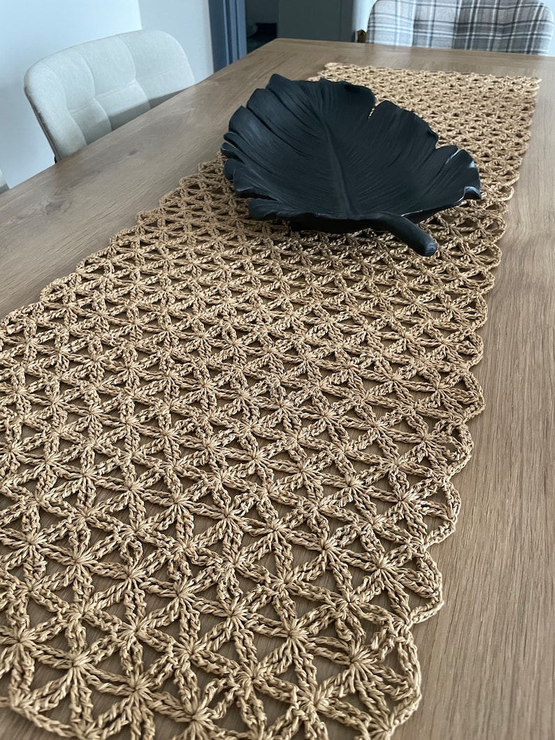 Handmade Raffia Crochet Table Runner, Boho Farmhouse Decor - Etsy