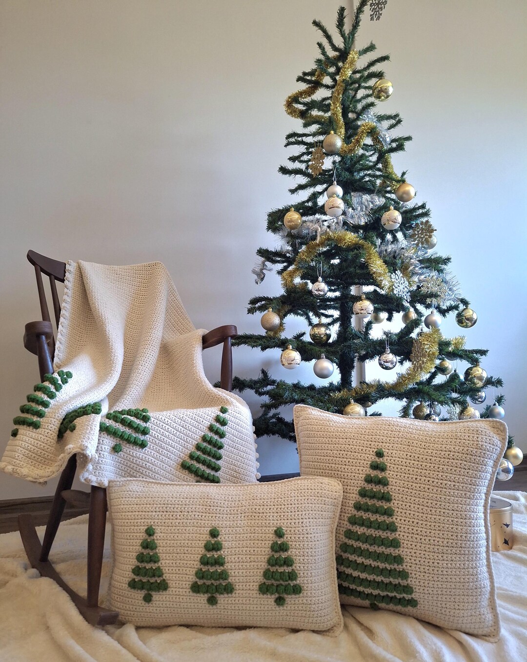 Hand Knitted Christmas Tree Pillow Cover, Holiday Decor - Etsy