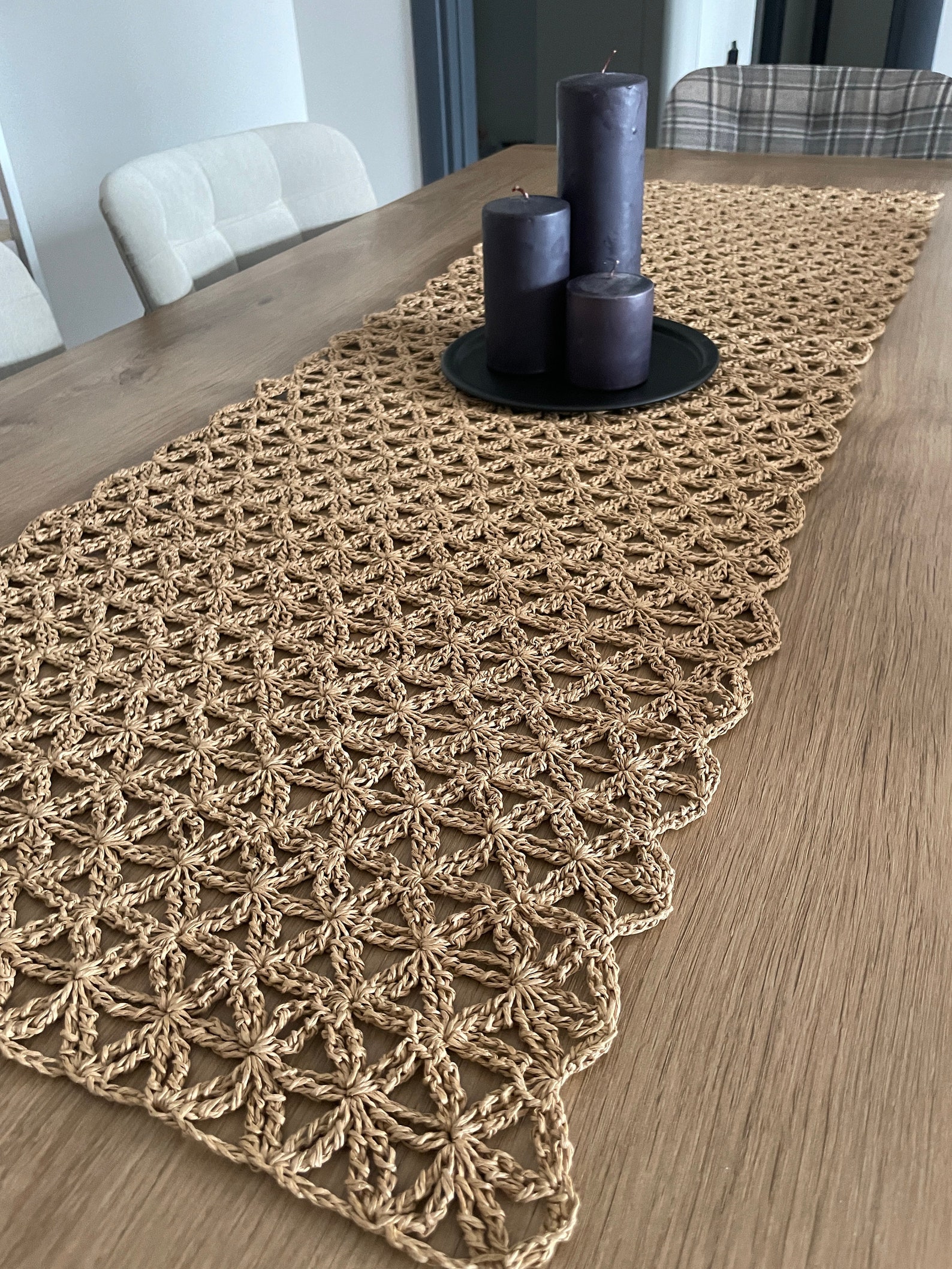 Handmade Raffia Crochet Table Runner, Boho Farmhouse Decor - Etsy
