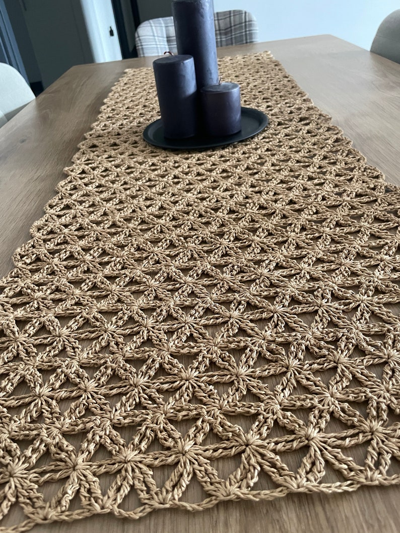 Handmade Raffia Crochet Table Runner, Boho Farmhouse Decor - Etsy