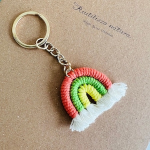 Boho Macrame Rainbow Keychain, Mini Macrame Keychain Charm, Baby Shower Favors, Handmade ...