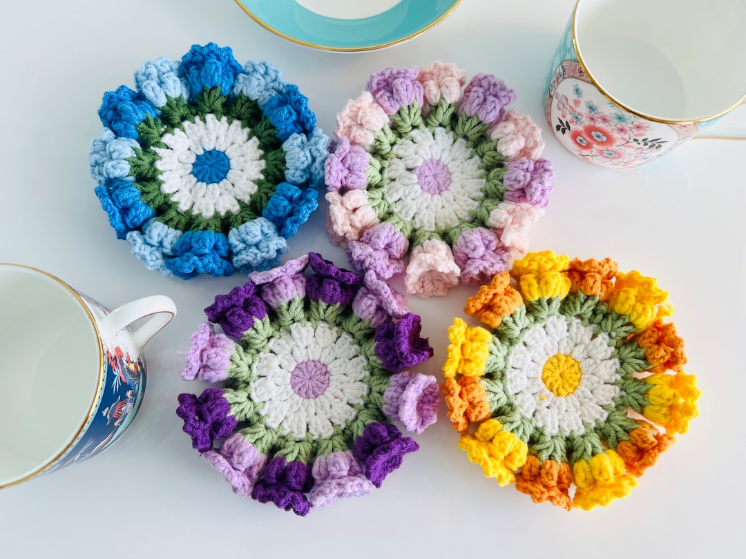Crochet Flower Bouquet Coasters, Knitted Lily of the Valley Coasters ...