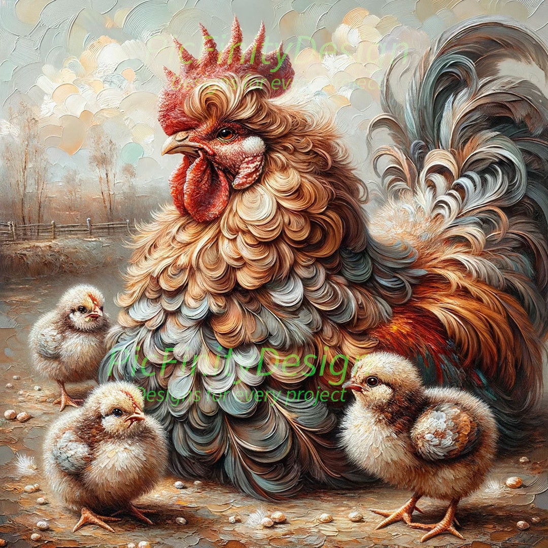 Animal Scene/picture of a Hen With Her Chicks. 300 DPI Resolution A3/A4 ...