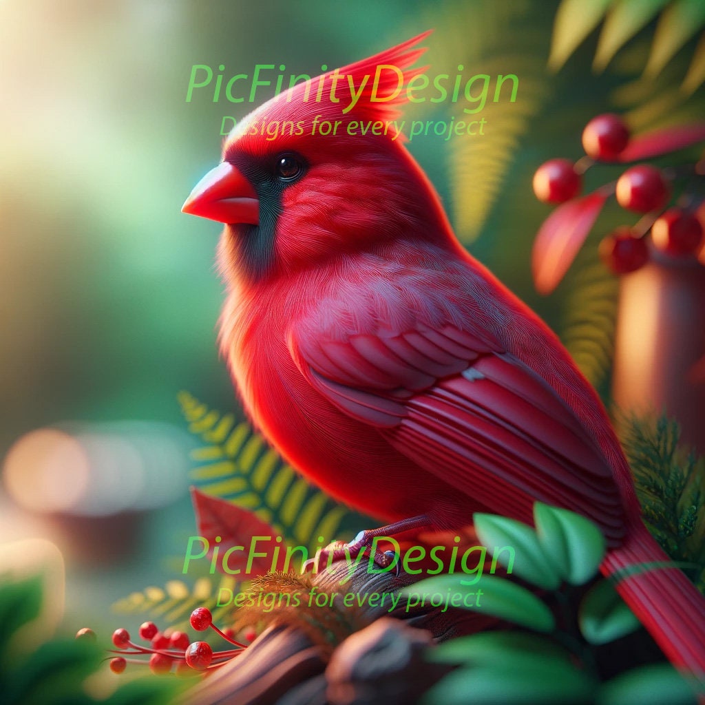 Christmas Image of a Red Cardinal and Berries. 300 DPI Resolution A3/A4 ...