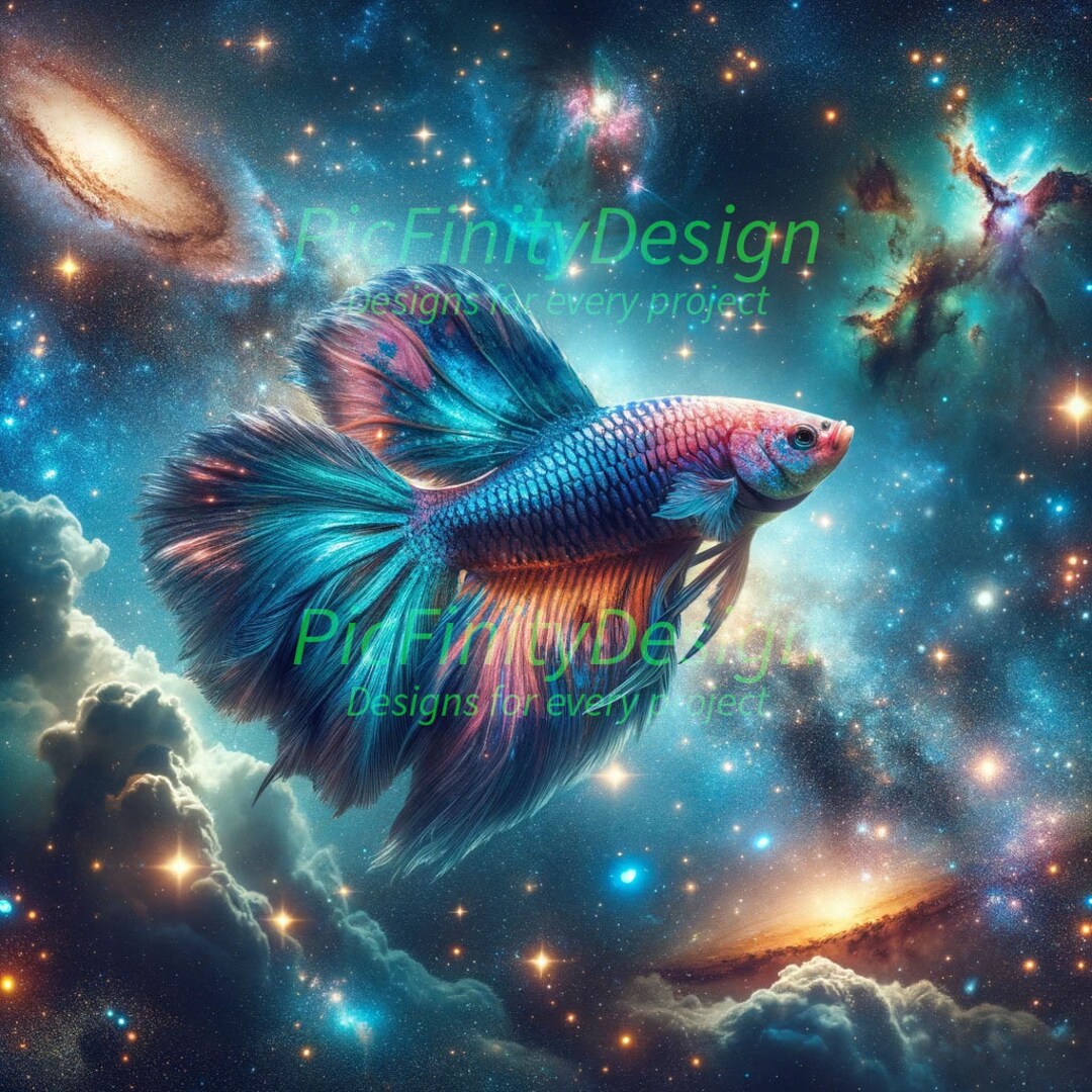 Fictional Image of a Blue and Red Fish in Space. 300 DPI A3/A4 Pdfs and ...