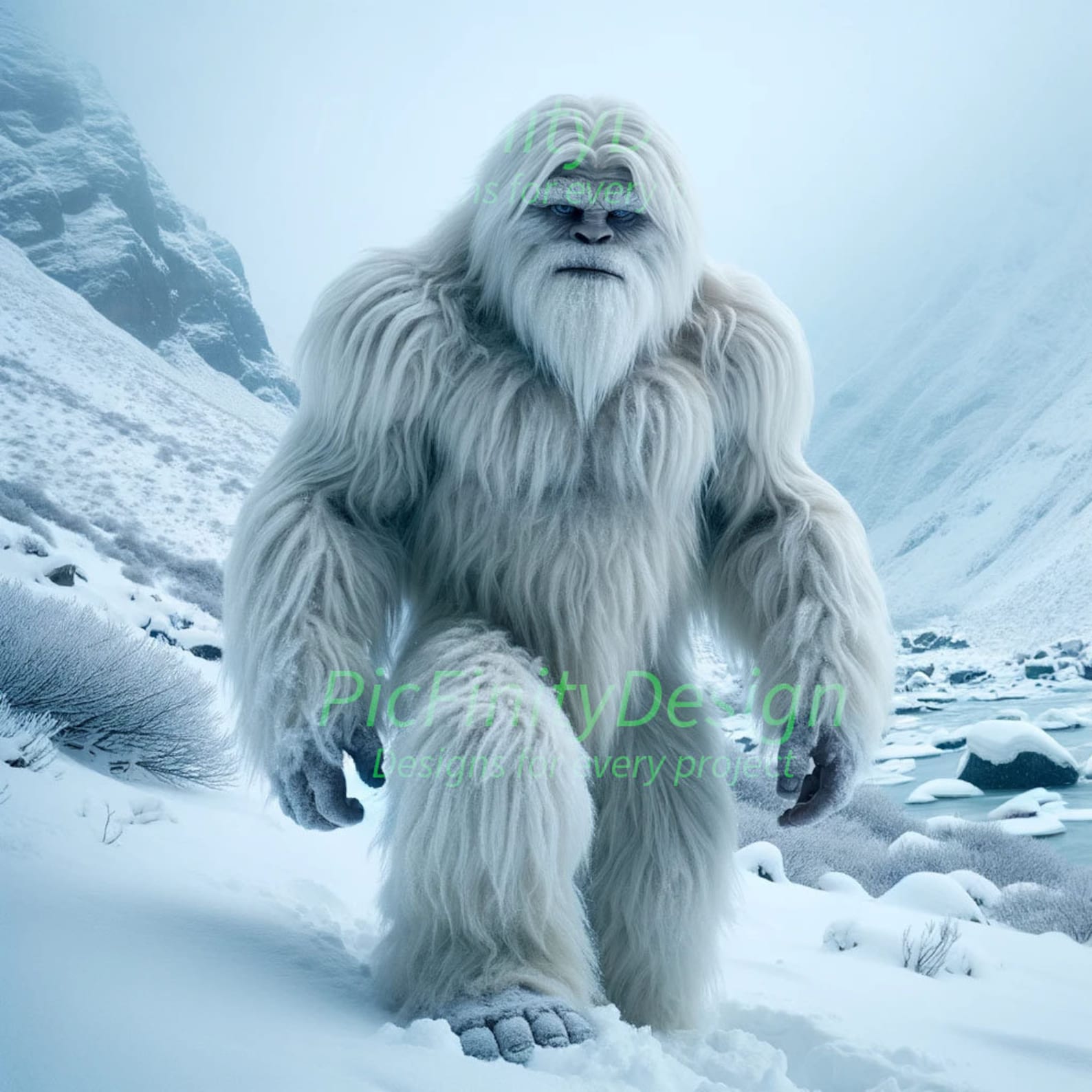 Fictional Image of a Yeti in Snowy Mountains. 300 DPI Resolution A3/A4 Pdfs and Pdf/jpeg/svg/png ...
