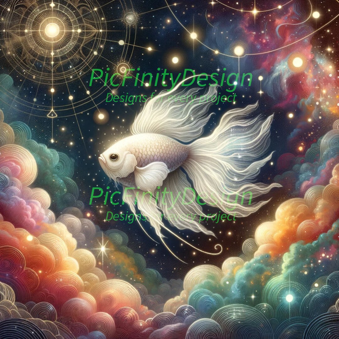 Fictional Image of a White Fish in Space. 300 DPI Resolution A3/A4 Pdfs ...