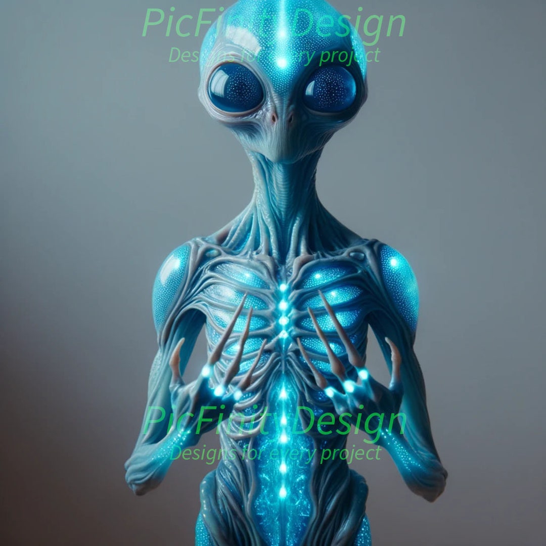 Alien Scene/picture of a Blue Alien. 300 DPI Resolution A3/A4 Pdfs and ...