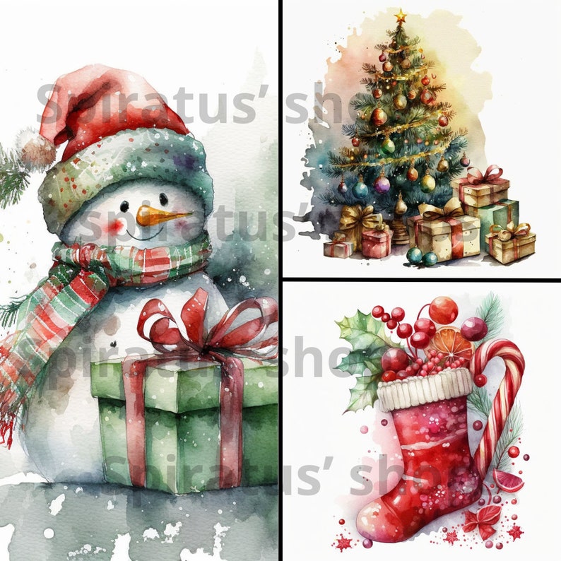 Watercolor Christmas Clipart| 20 PNG Images| for Commercial Use| High ...