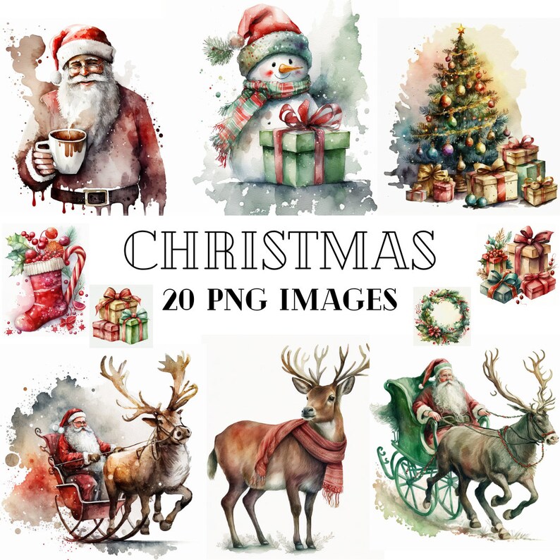 Watercolor Christmas Clipart| 20 PNG Images| for Commercial Use| High ...