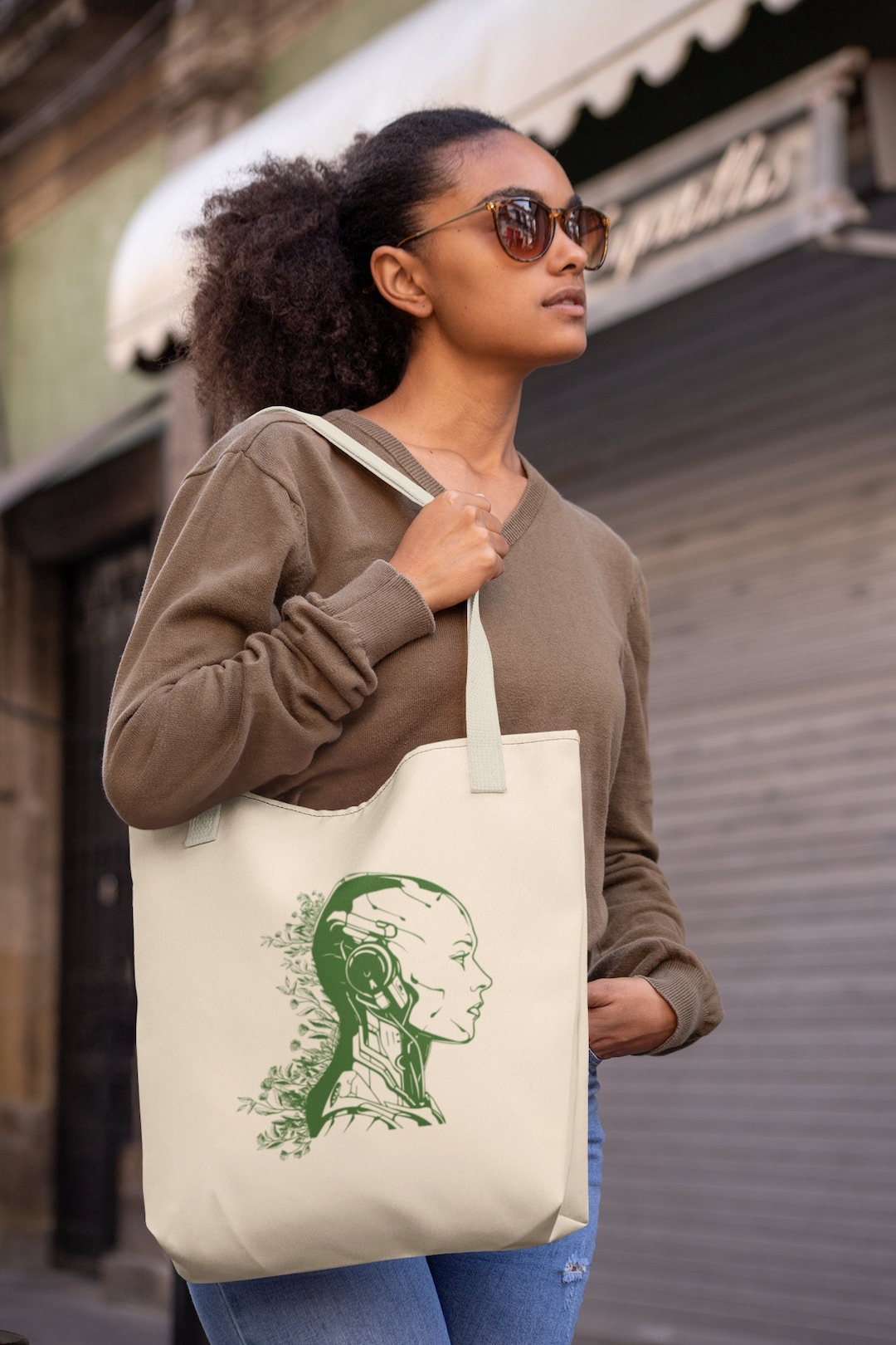 Robot Woman With Flower Cotton Canvas Tote Bag STEM Gift Robot Girl ...