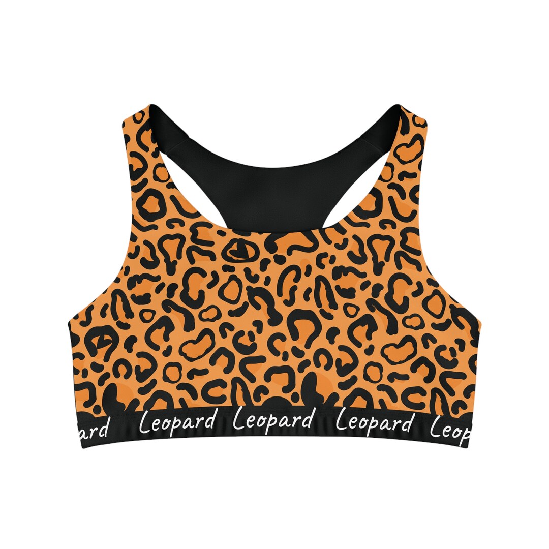 Leopard Print Sports Bra, Sports Bra With Cute Hearts, Classic Leopard ...