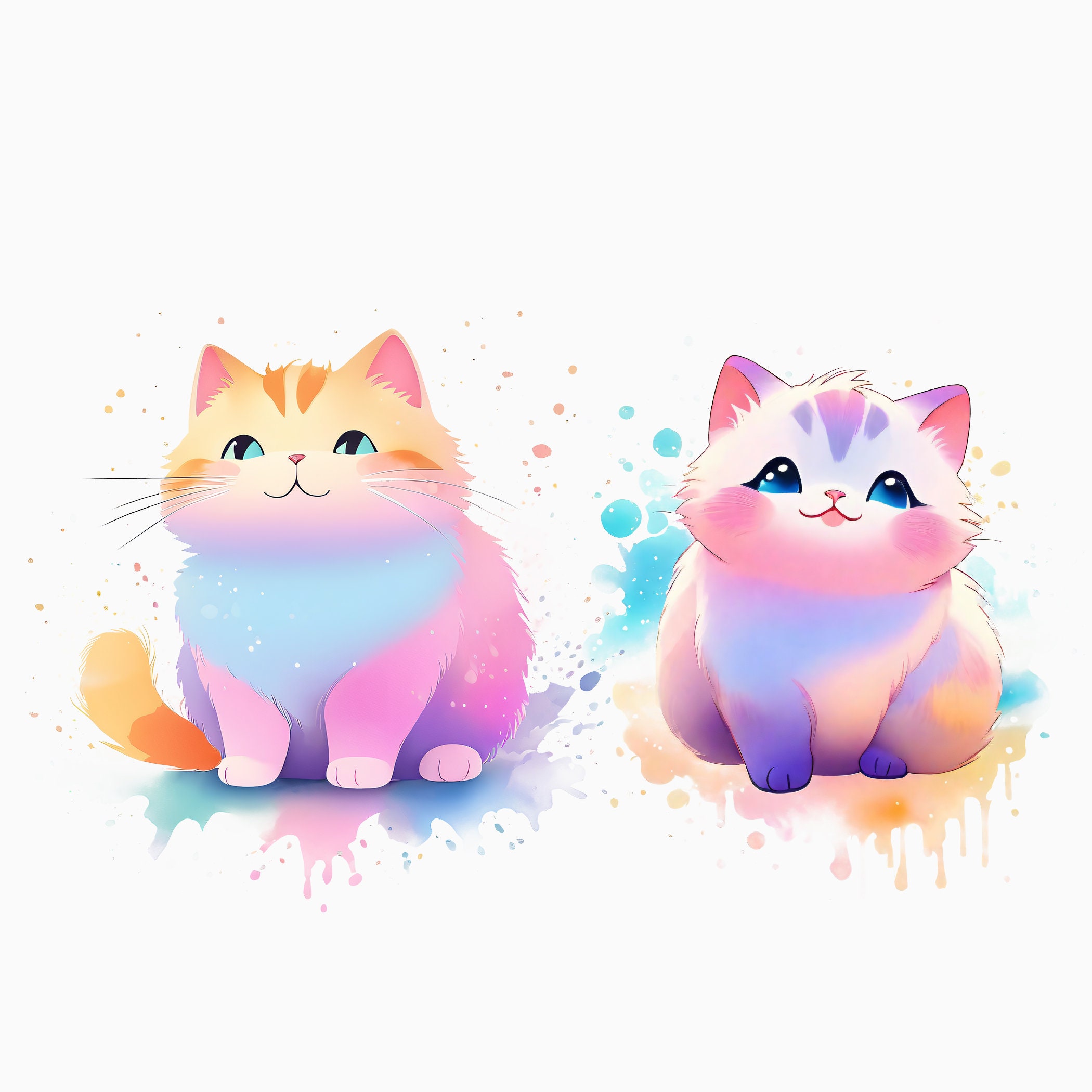 Cute Watercolor Cats Clipart Collection 14 High-quality Pngs ...