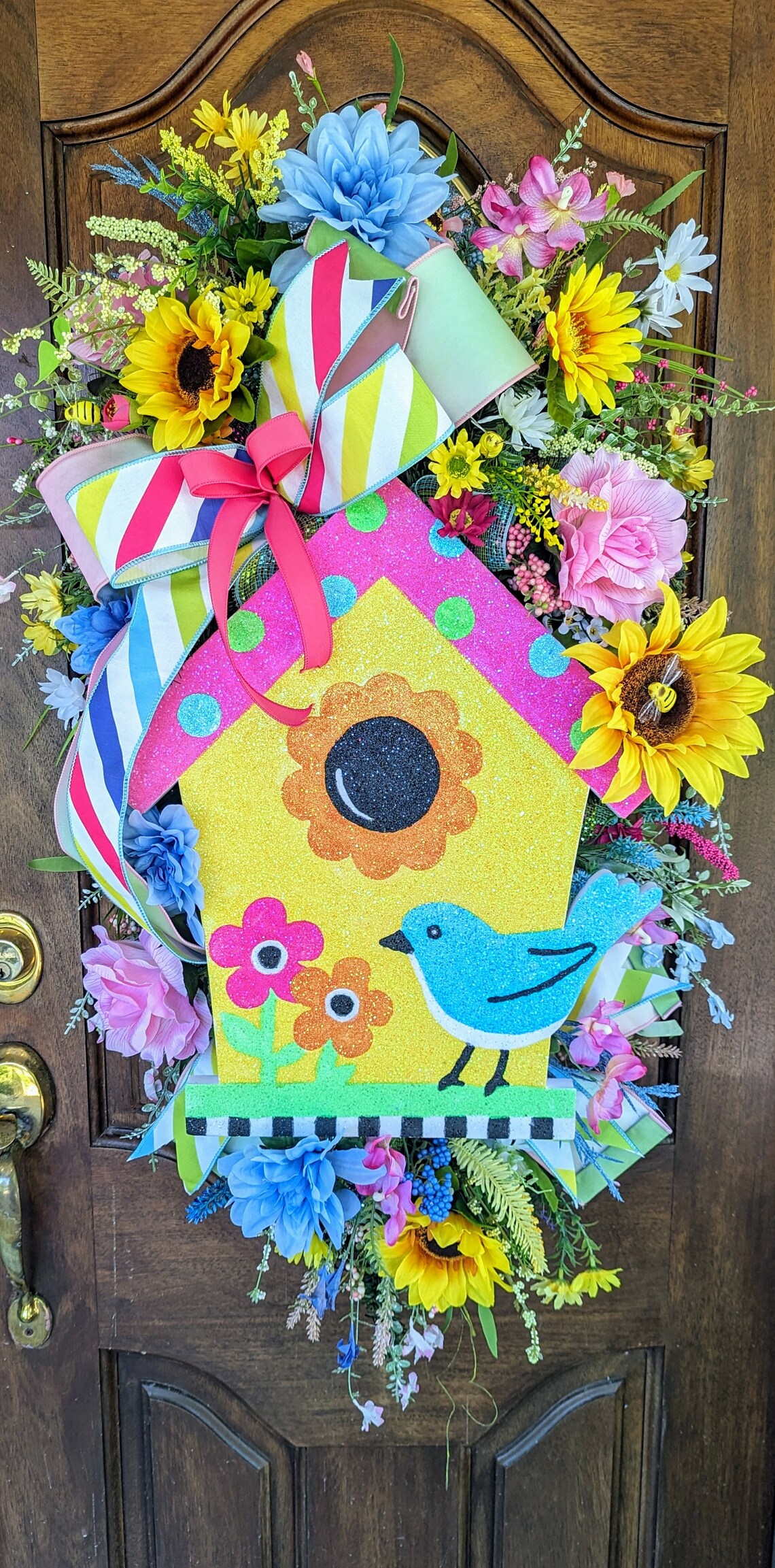 XL Wreath With Birdhouse for Front Door, Summer Decorations, Spring ...