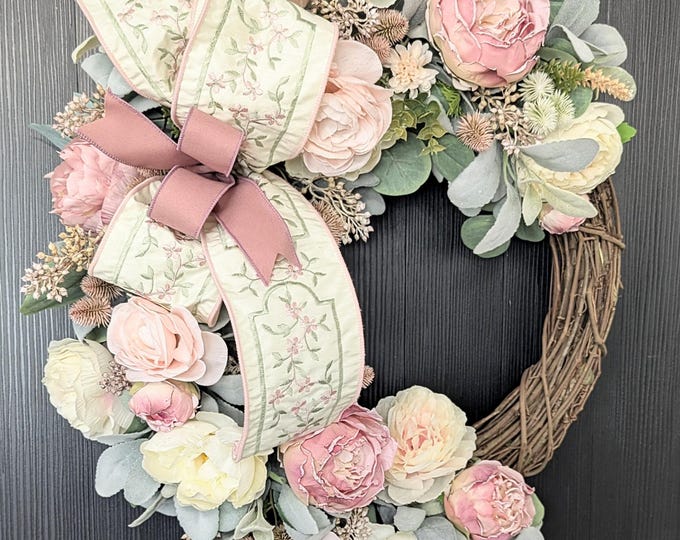 Spring Wreath for Door, Pastel Easter Decor, Baby Girl Nursery Decor ...
