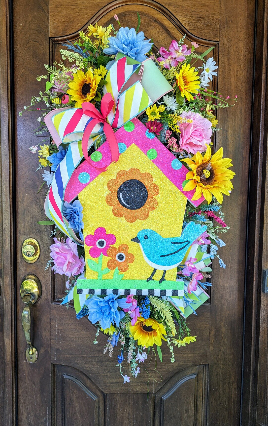 XL Wreath With Birdhouse for Front Door, Summer Decoration, Porch Decor ...