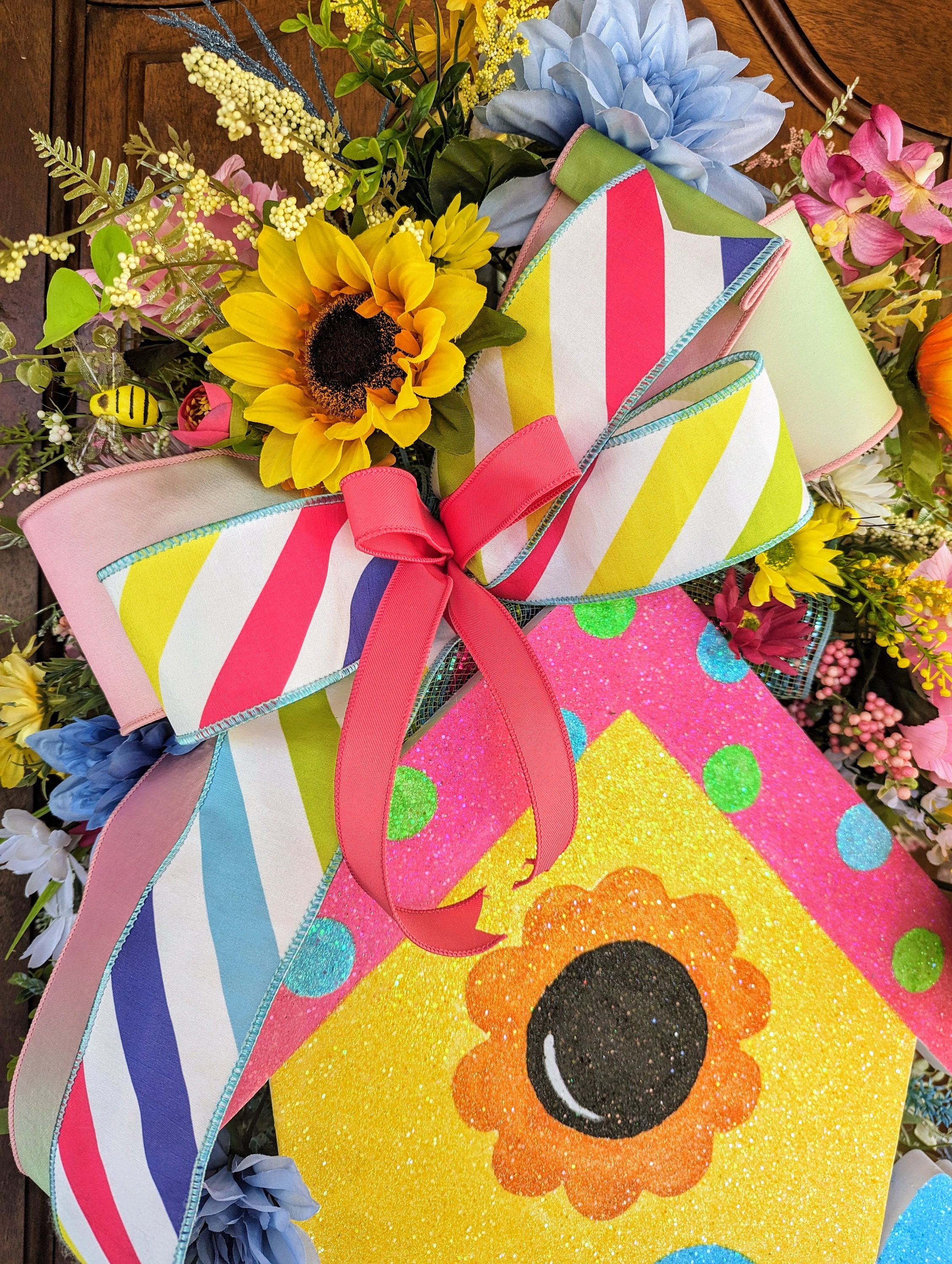 XL Wreath With Birdhouse for Front Door, Summer Decorations, Spring ...