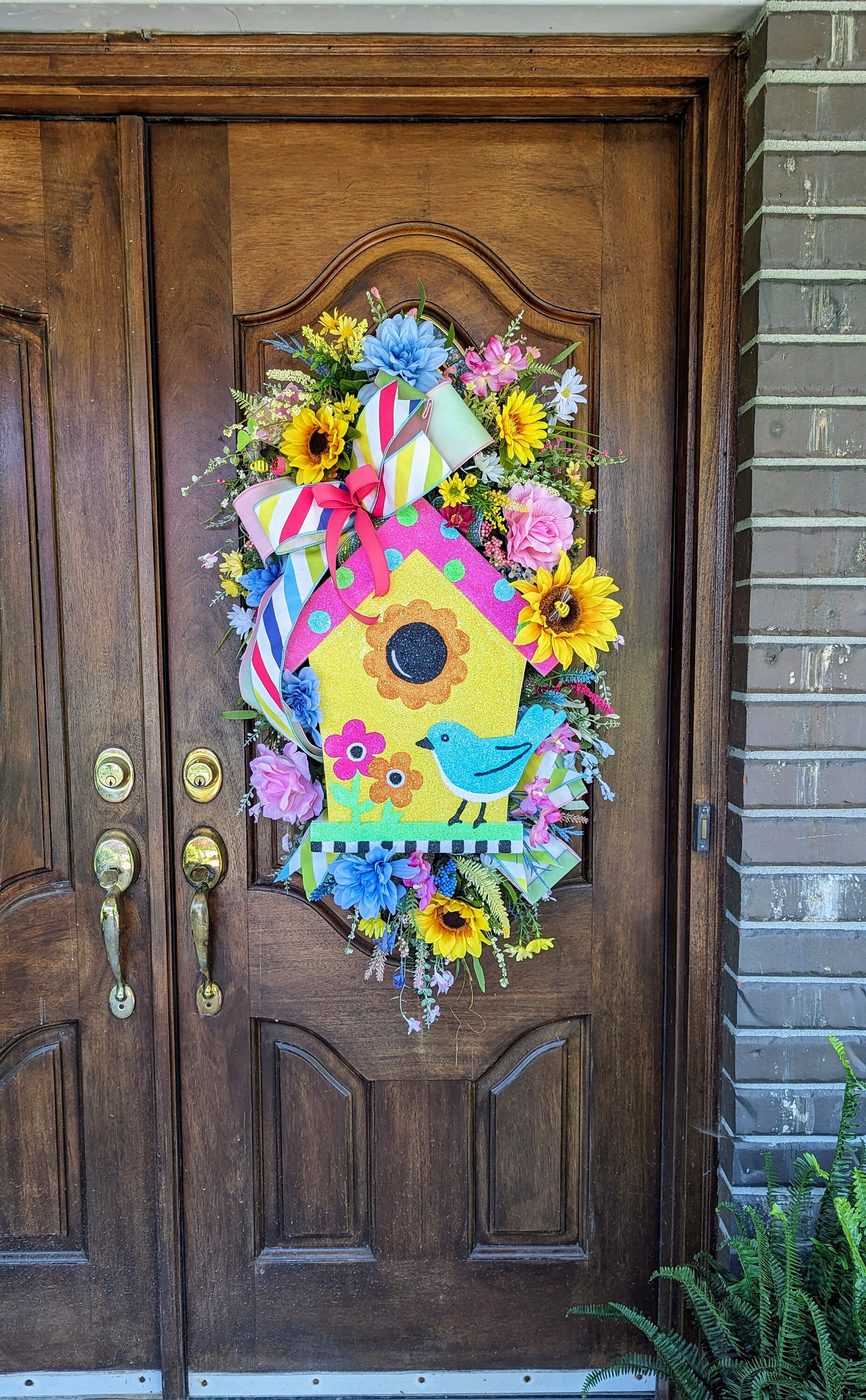 XL Wreath With Birdhouse for Front Door, Summer Decorations, Spring ...