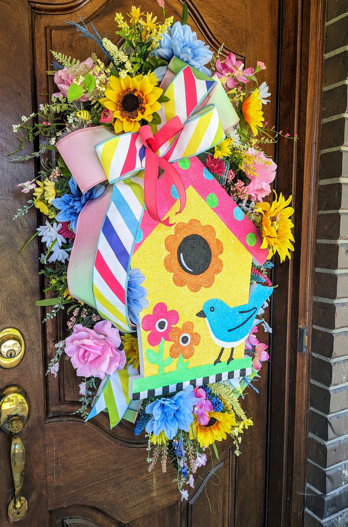 XL Wreath With Birdhouse for Front Door, Summer Decorations, Spring ...