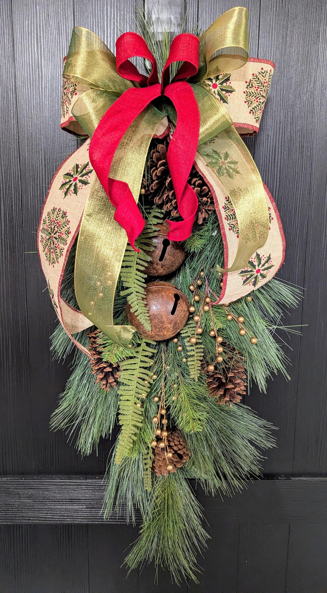 Rustic Pine Christmas Swag, Traditional Holiday Wreath, Winter Porch ...