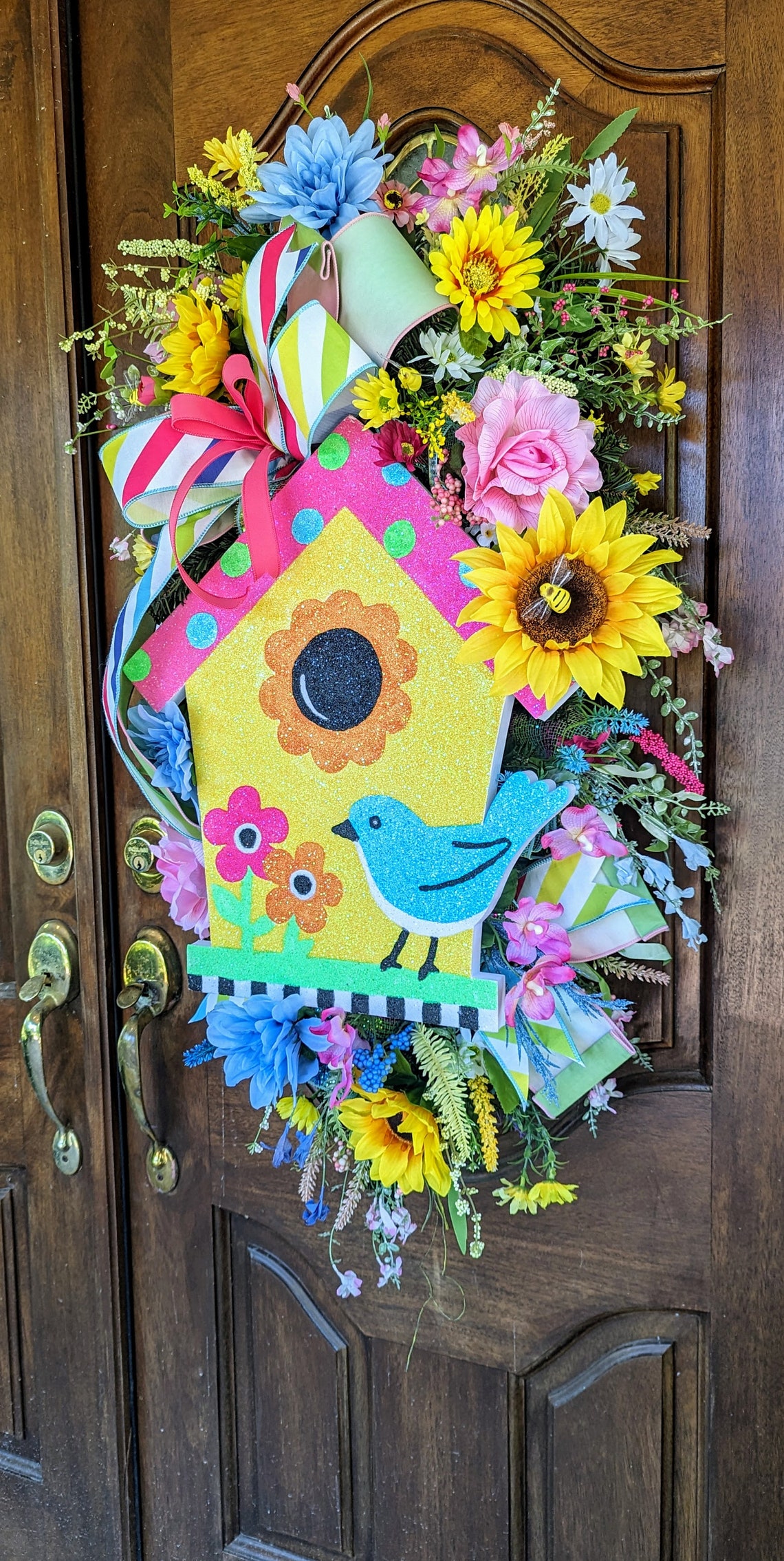 XL Wreath With Birdhouse for Front Door, Summer Decorations, Spring ...