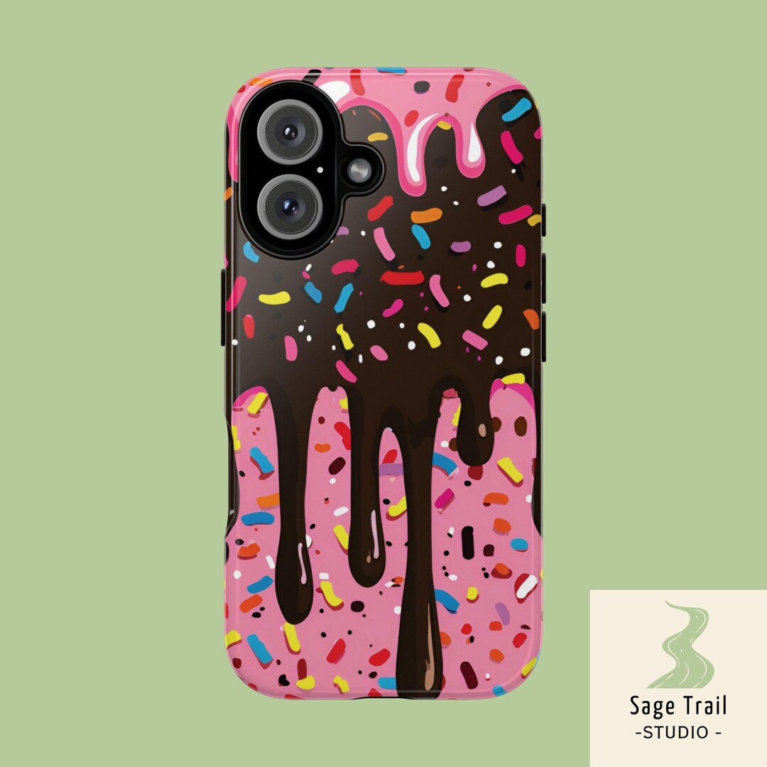 Chocolate Drip Phone Case Pink Frosting Sprinkles for iPhone 16 15 14 ...