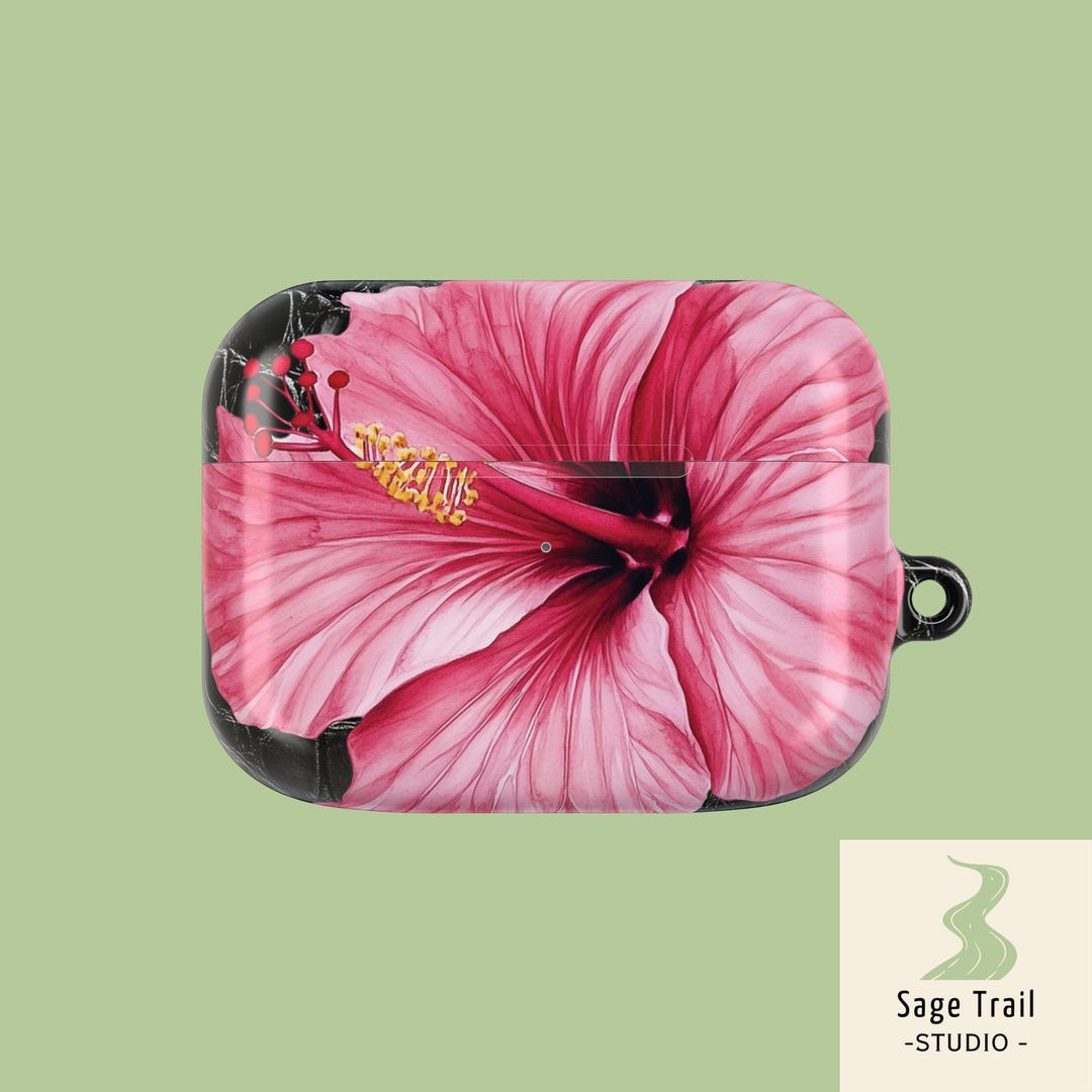Black Floral AirPod Max Case Pink Hibiscus Design Airpods & Airpods Pro ...