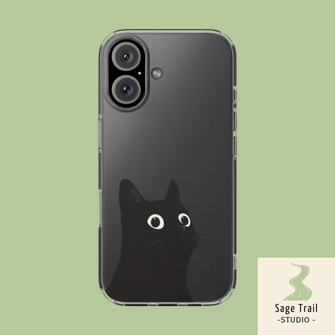 Clear Peeking Black Cat Phone Case Design, Cute Animal Lover ...