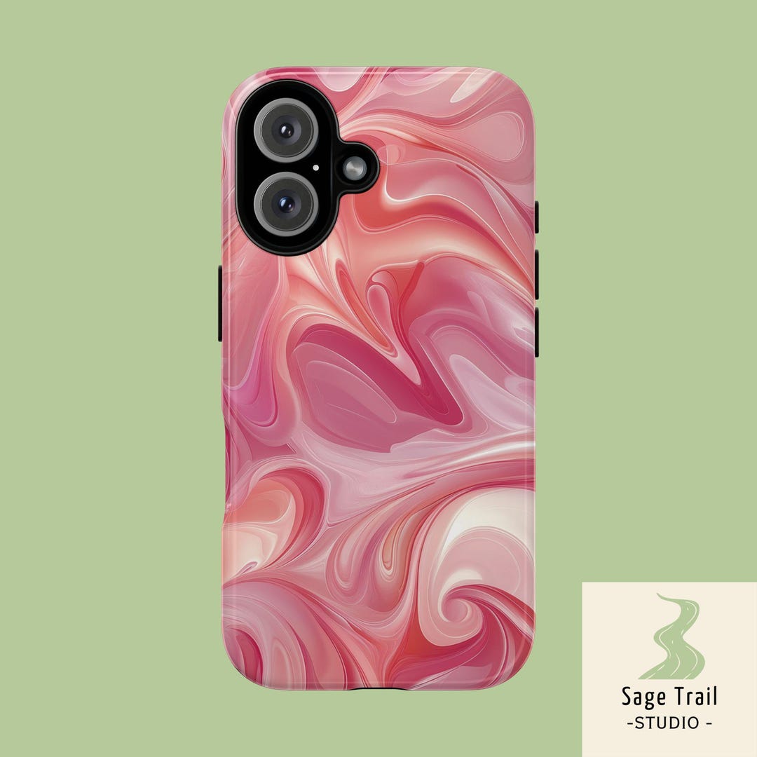 Pink Swirl Phone Case Marble Abstract Design for iPhone 16 15 14 13 12 ...