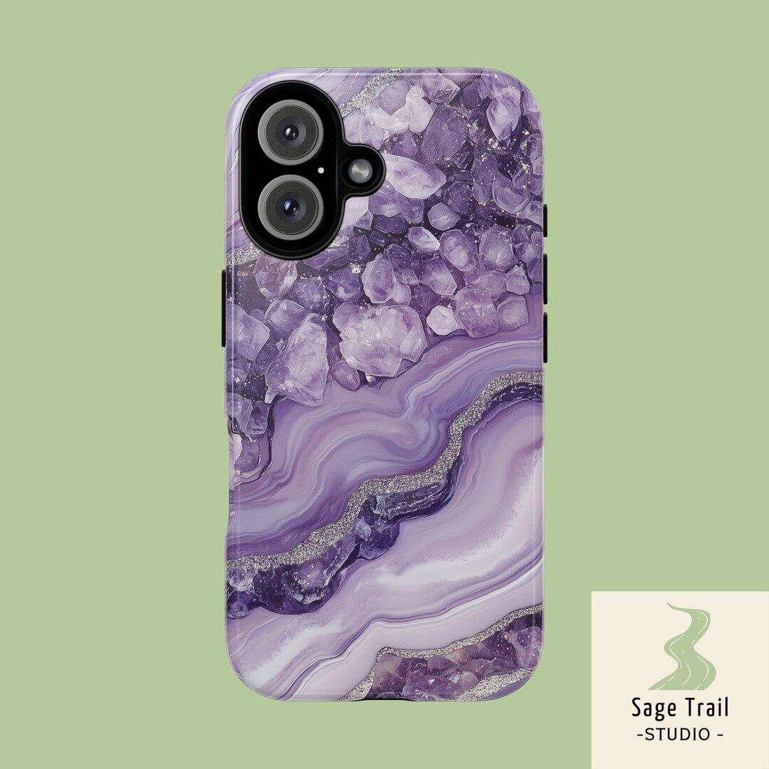 Lavender Geode Phone Case - Crystals Marbled Design for iPhone 16,15,14 ...