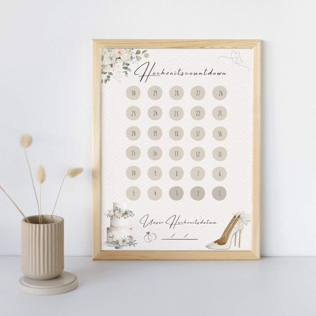 Wedding Countdown, Wedding Planning, Digital File, DIN A4, German Wedding Countdown, Wedding ...