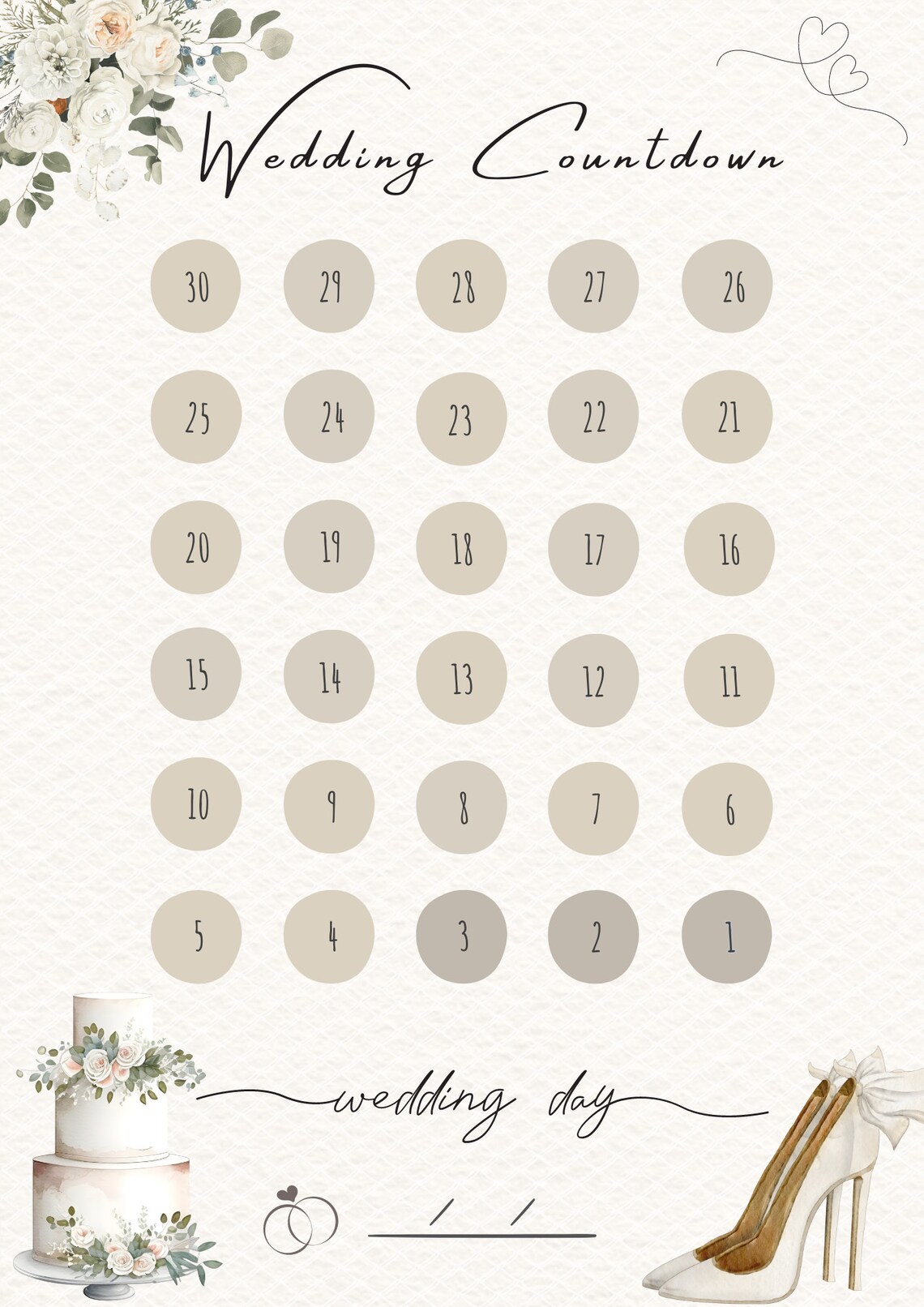 Wedding Countdown, Wedding Planning, Digital File, DIN A4, Wedding ...