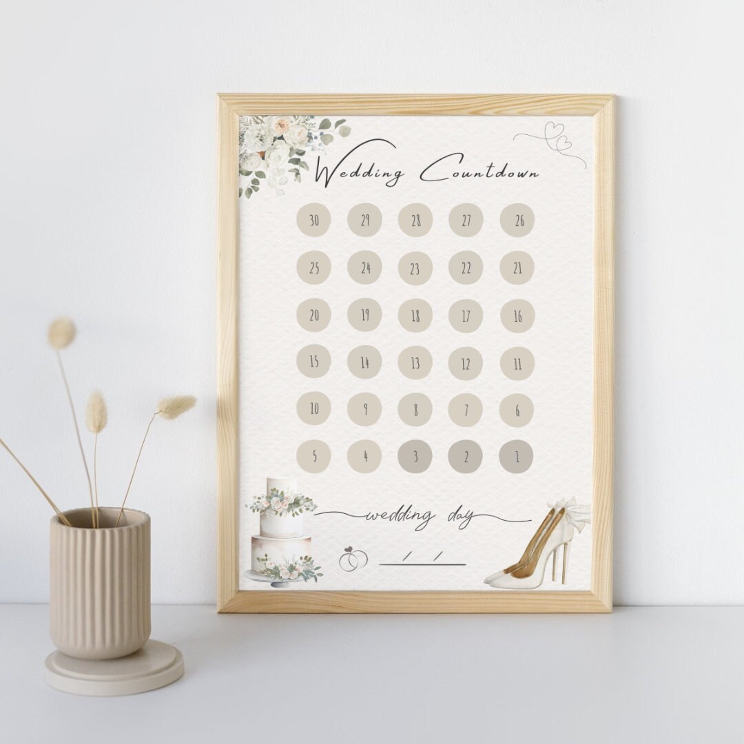 Wedding Countdown, Wedding Planning, Digital File, DIN A4, Wedding ...