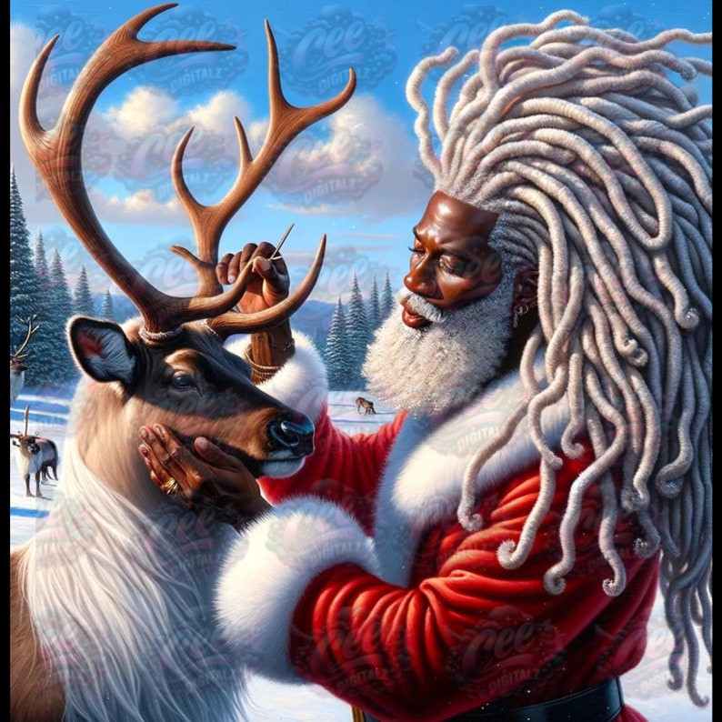 Loc’d African American Santa and Reindeer - Etsy