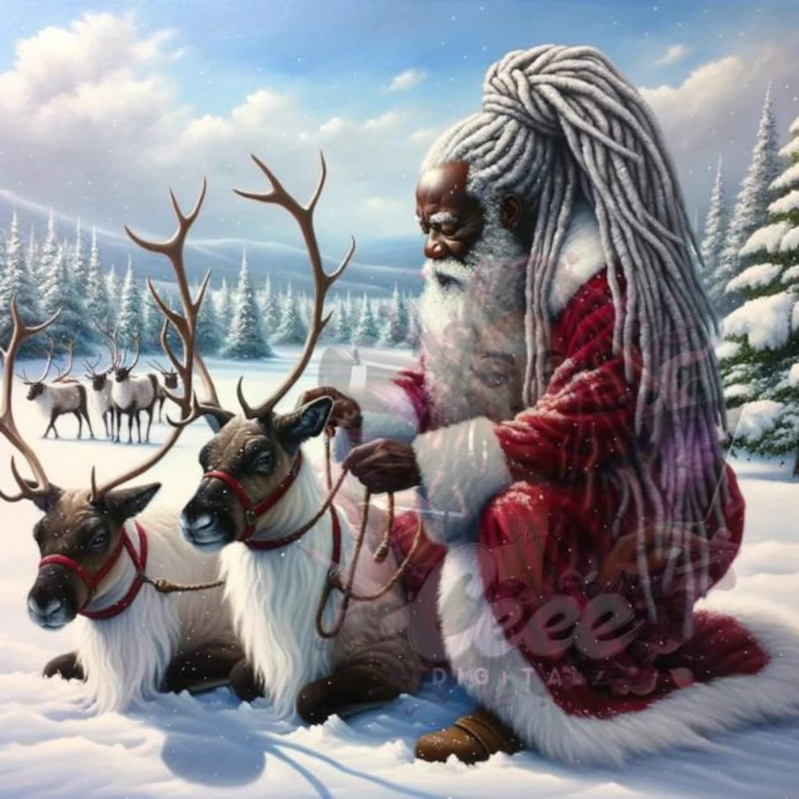 Loc'd African American Santa Claus Digital Art - Etsy
