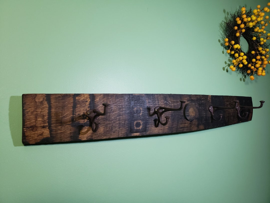 Whiskey Barrel Stave Coat Rack Rustic Wall Coat Rack Whiskey Gift for ...