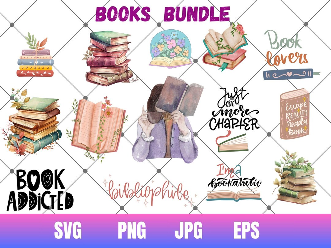 Watercolour BOOKS SVG, BOOKS Svg Cut Files for Cricut, Books Lover ...
