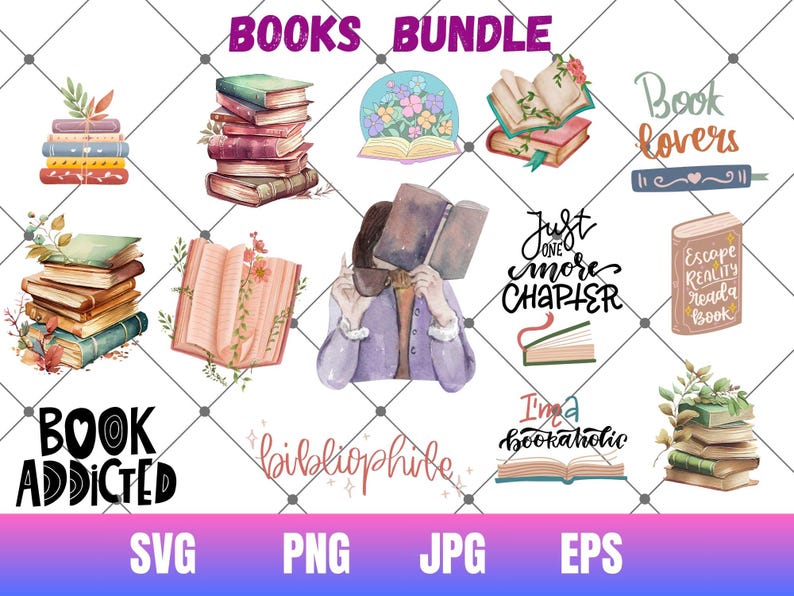 Watercolour BOOKS SVG, BOOKS Svg Cut Files for Cricut, Books Lover ...