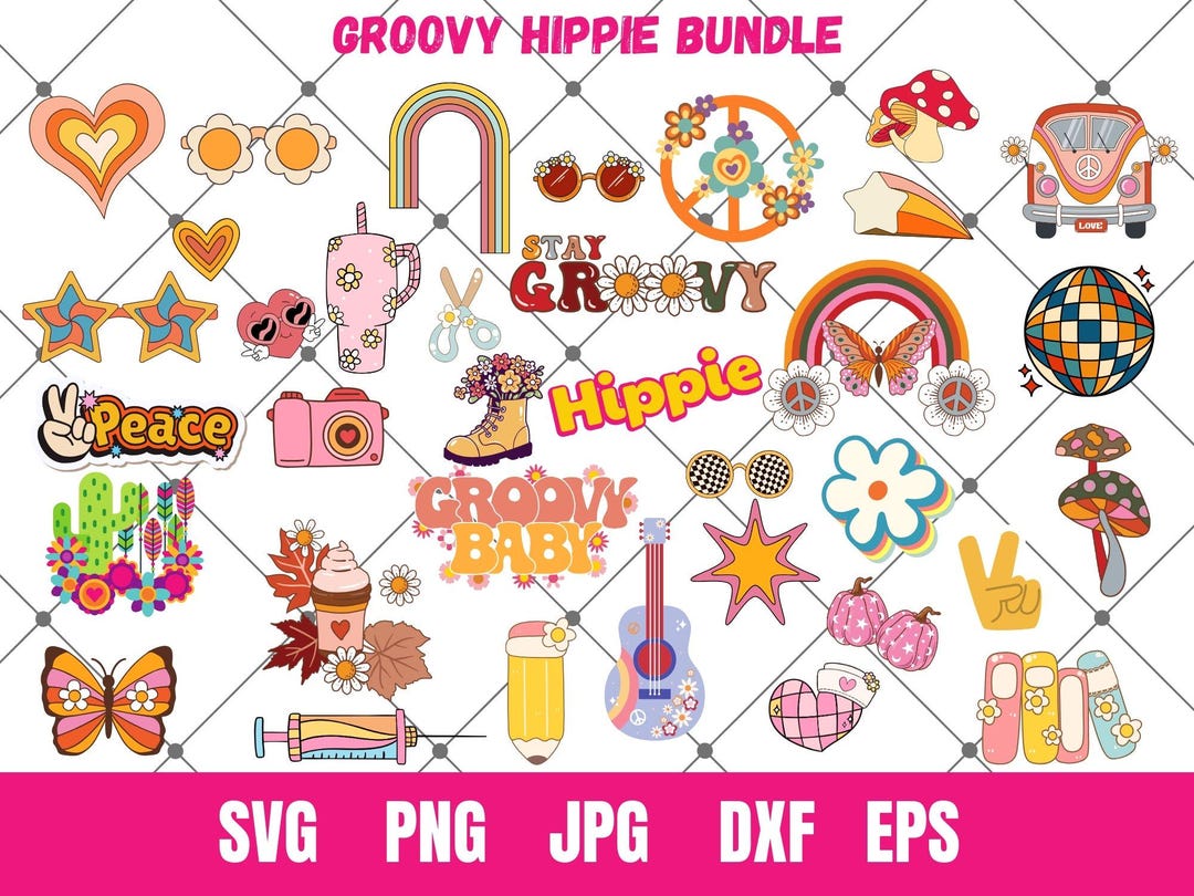 Groovy Hippie Svg Bundle,retro Svg, Hippie Clipart,boho Hippie Svg,boho ...
