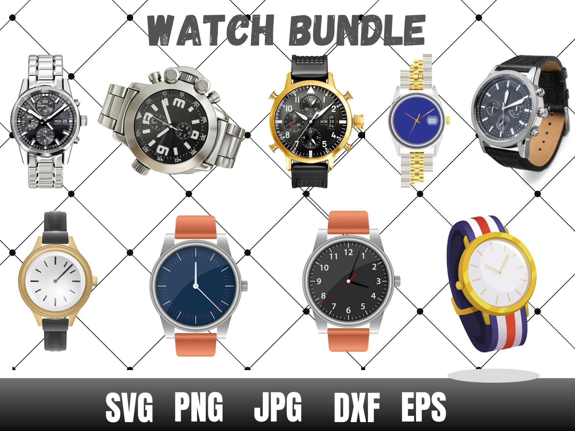 Wrist Watch SVG • Wristwatch Clip Art Cut File Silhouette Dxf Eps Png ...