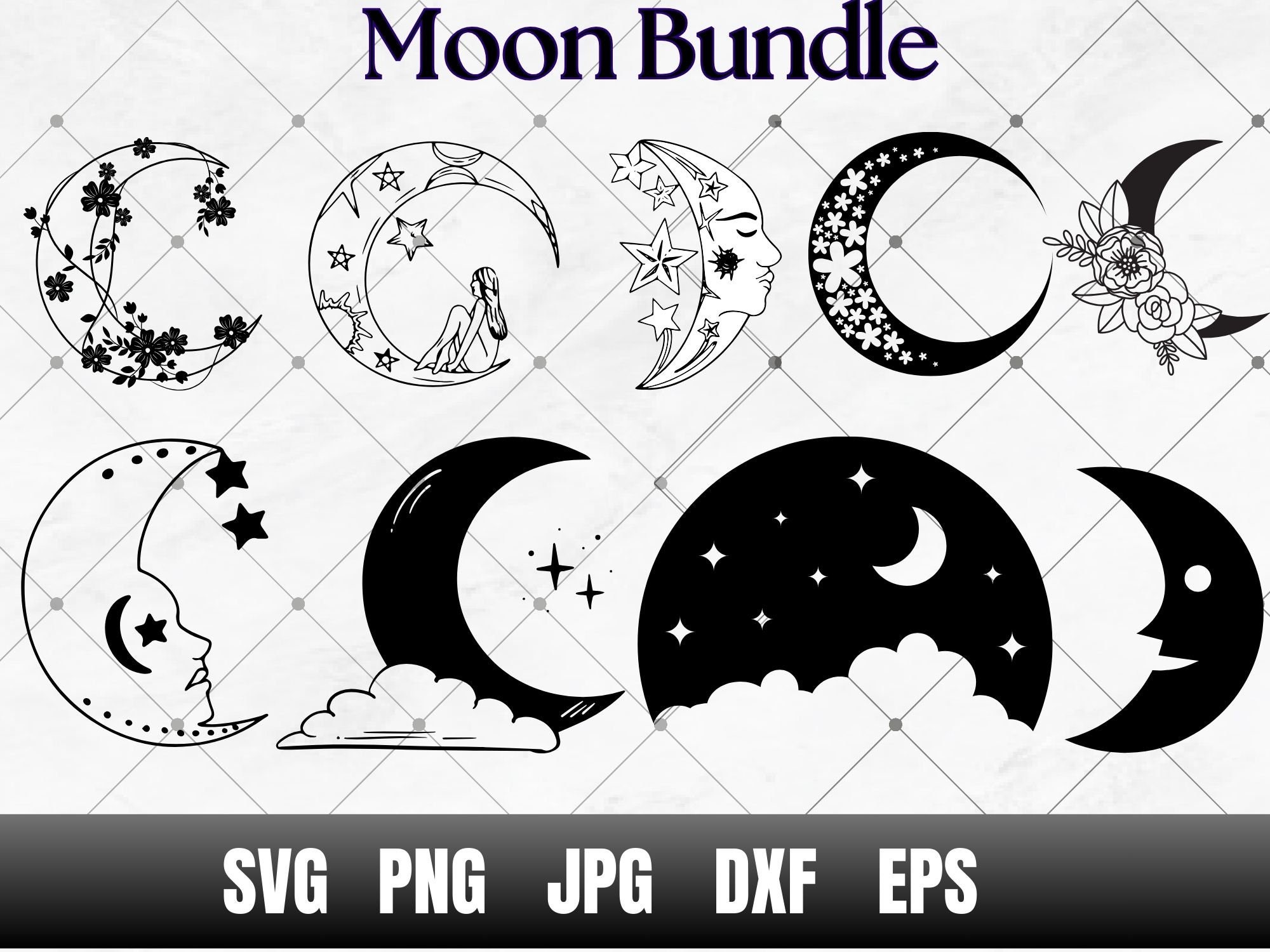 Moon Svg, Moon Silhouette, Moon Svg Files for Cricut, Moon Svg Bundle ...