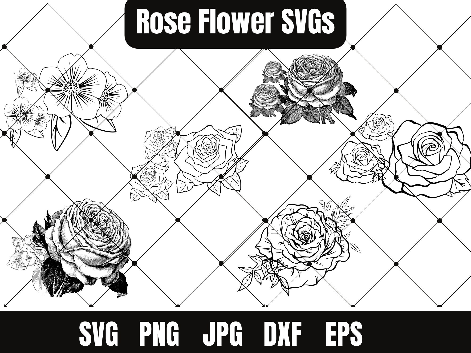 Rose SVG Bundle, Rose SVG, Flower Svg, Monogram Svg, Half Rose Svg, Cut ...
