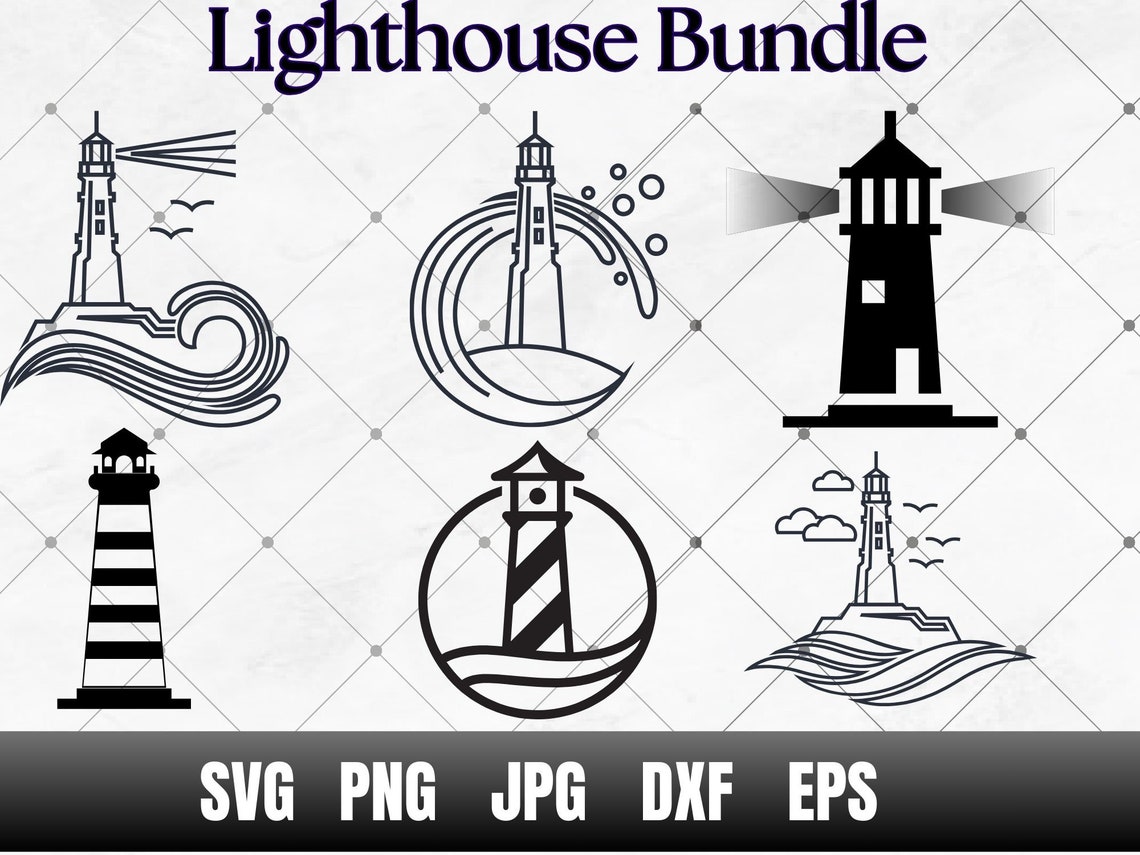 Lighthouse SVG Bundle, Ocean Clipart, Silhouette Cut File (instant ...